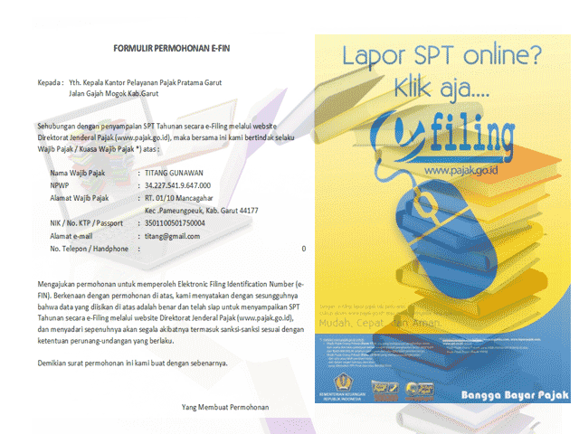 Contoh Formulir Permohonan E-Filing Pajak Online Format Excel 2018 ...