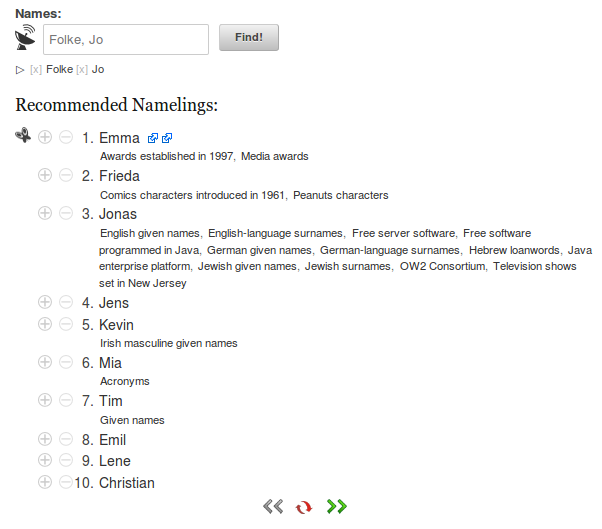 BibSonomy Blog: Given Name Recommendations in Nameling