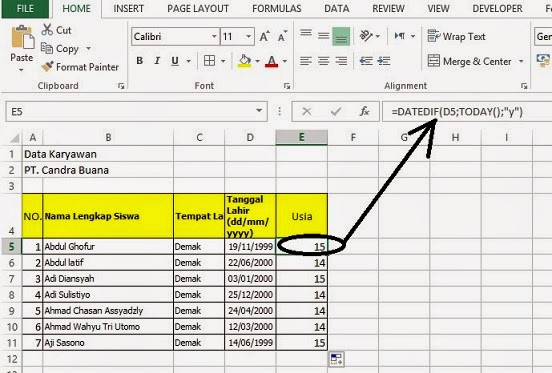 Rumus Excel Usia, Umur Otomatis Bahasa Indonesia - Tips Komputer