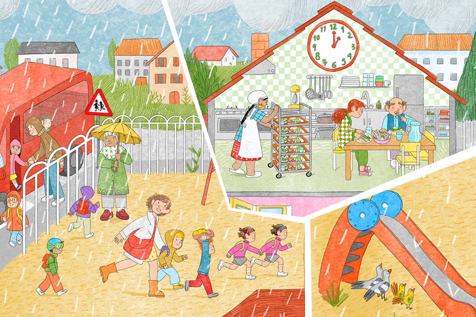 Laura Catalán, ilustración: Un día en la escuela / A day in school