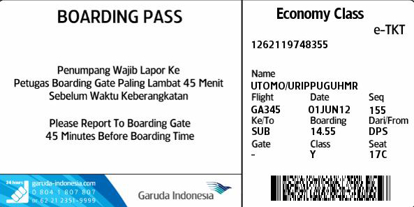 Boarding Pass Airlines | Pelangi Nusantara Ticketing
