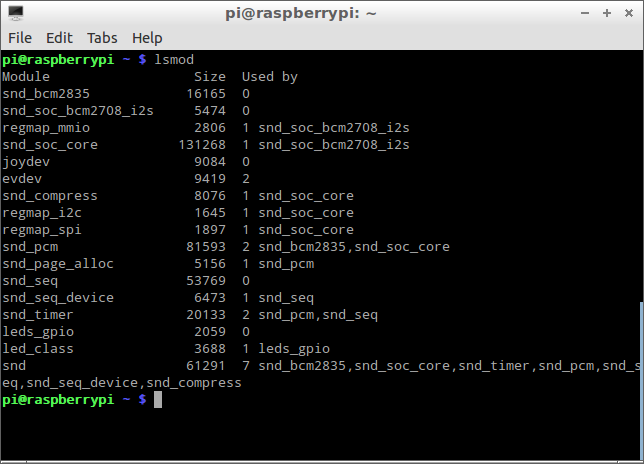 Hello Raspberry Pi: Linux lsmod command: list loaded kernel modules