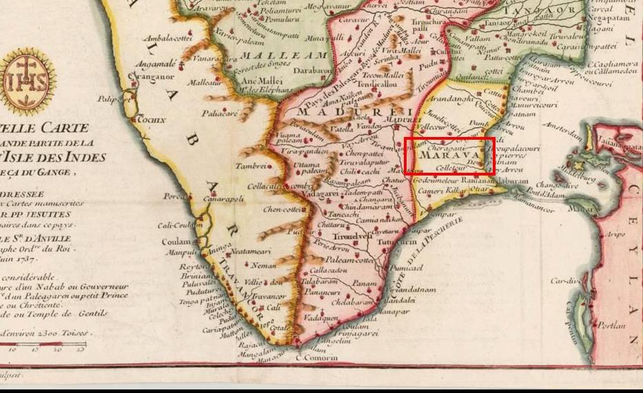 தென்பாண்டி சிங்கங்கள் : Marava Country in East India company Maps
