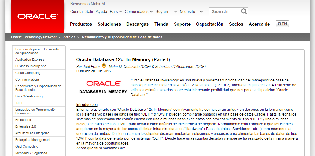 Otn Article Oracle Database 12c In Memory Part I Ii Spanish Portuguese