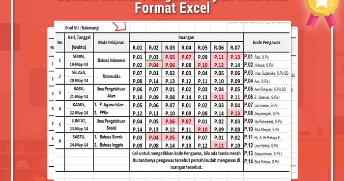 Contoh Roster Pengawas Ujian Nasional Format Excel - Materi Sekolah