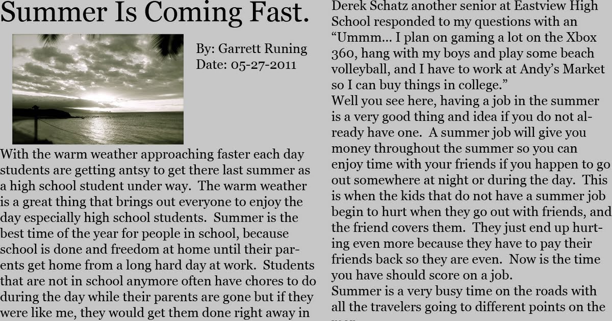 Garrett Runing Journalism Feature Story Newspaper