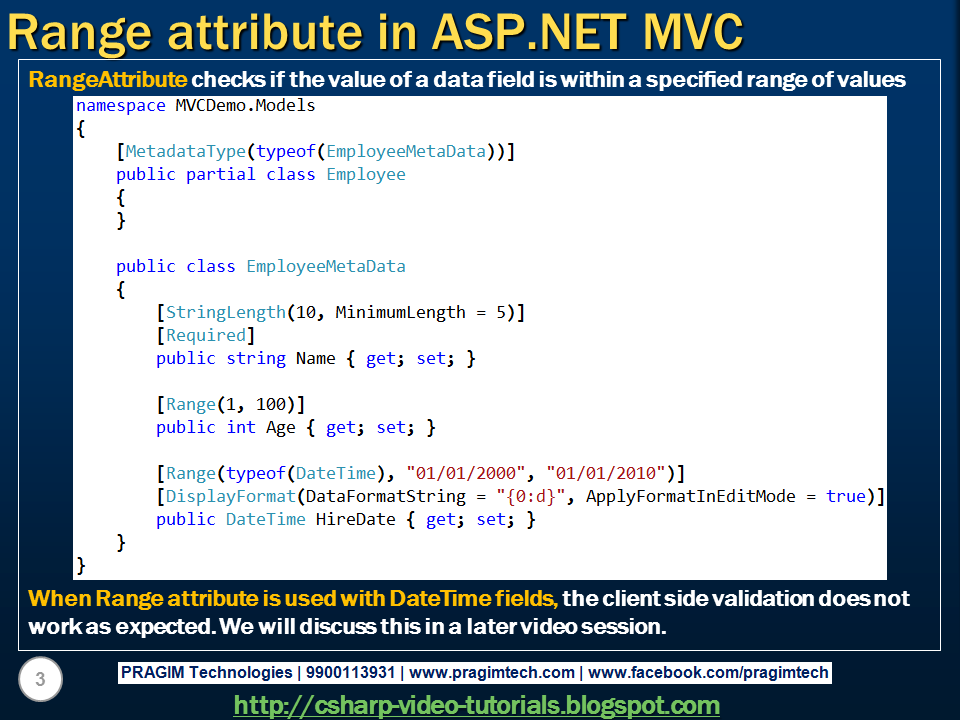 Sql server, .net and c# video tutorial: Part 81 - Range attribute in ...