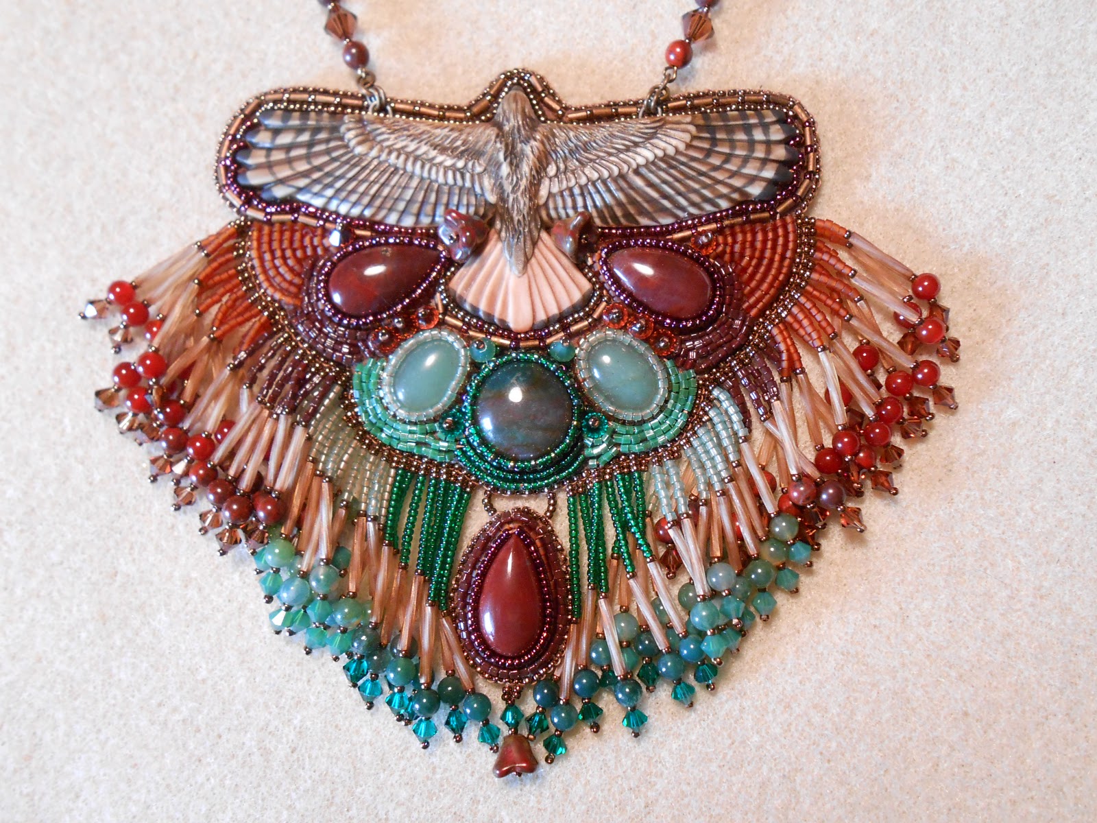 Vintage Treasures Jewelry: Bead embroidered Hawk is finally done!