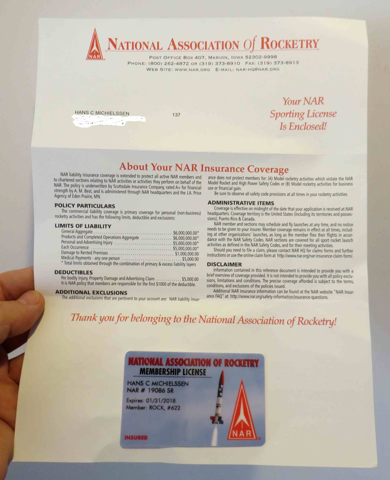 Model Rocket Building: NAR Membership Renewal