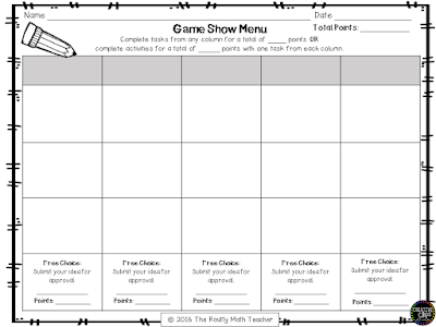 Transformation Tuesday: Math Menus- Game Show Menu - The Routty Math ...