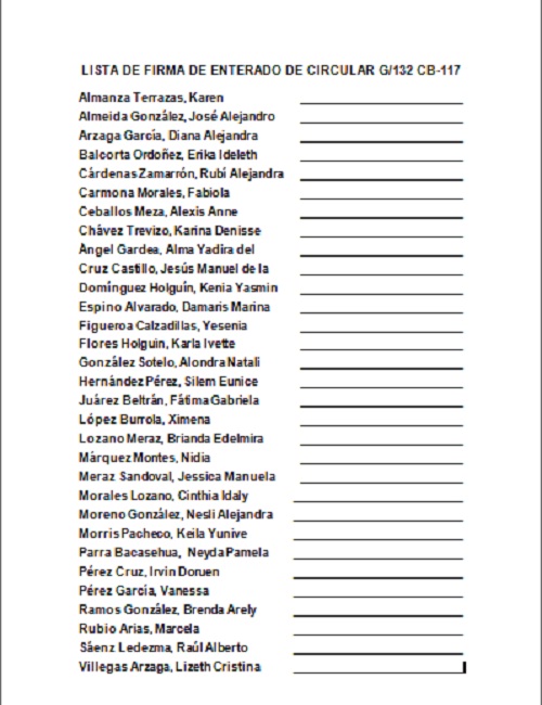 NESLI: LISTA DE FIRMA DE ENTERADO DE CIRCULAR