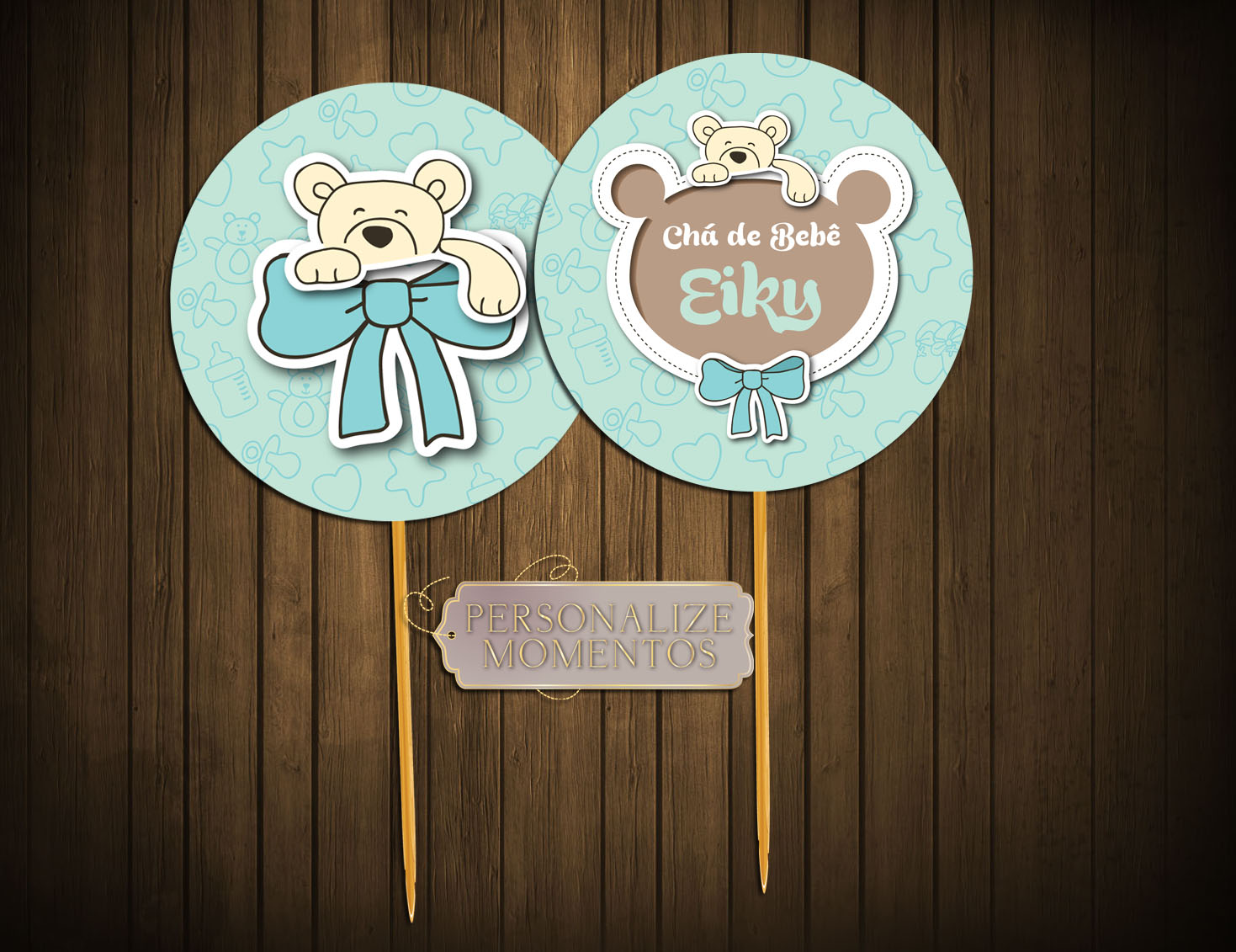 Personalize Momentos: Topper - Chá de bebê - Modelo Ursinho