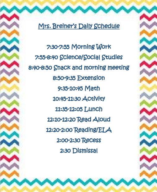 Mrs. Breiner's Third Grade Thinkers : Daily Schedule