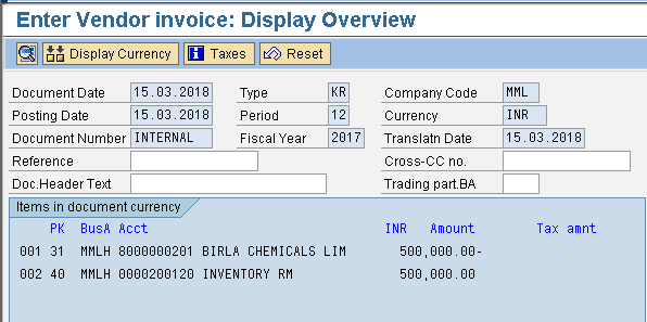 SAP - FICO MODULE LEARNING: Purchase Invoice Posting
