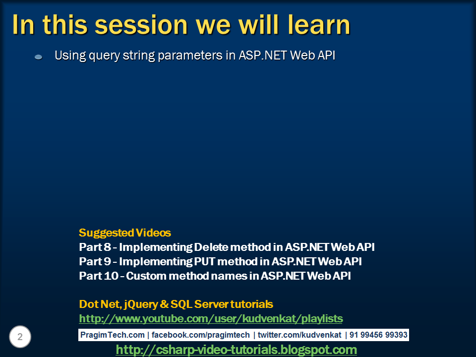 Sql Server Net And C Video Tutorial Aspnet Web Api Query String Parameters