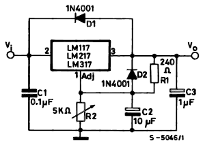 contoh pemasangan IC LM317 dengan pengaman dioda