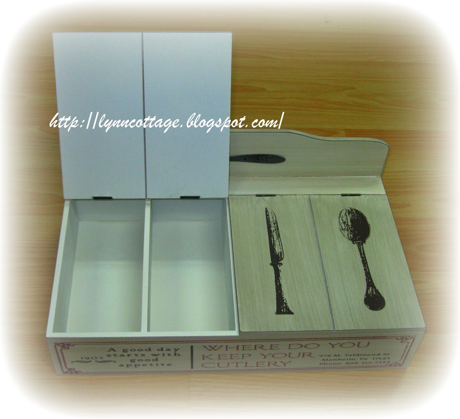 lynn's cottage: WOODEN CUTLERY BOX ..........