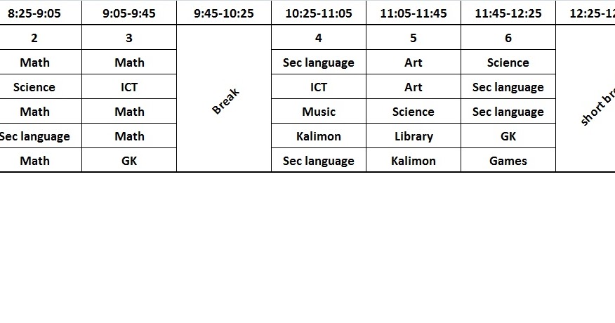 Birla World School Oman: Revised class timetable for Grade 2