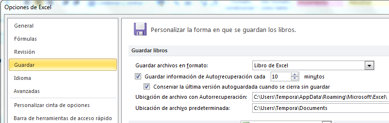 témporaExcel: Guardar archivos en Excel