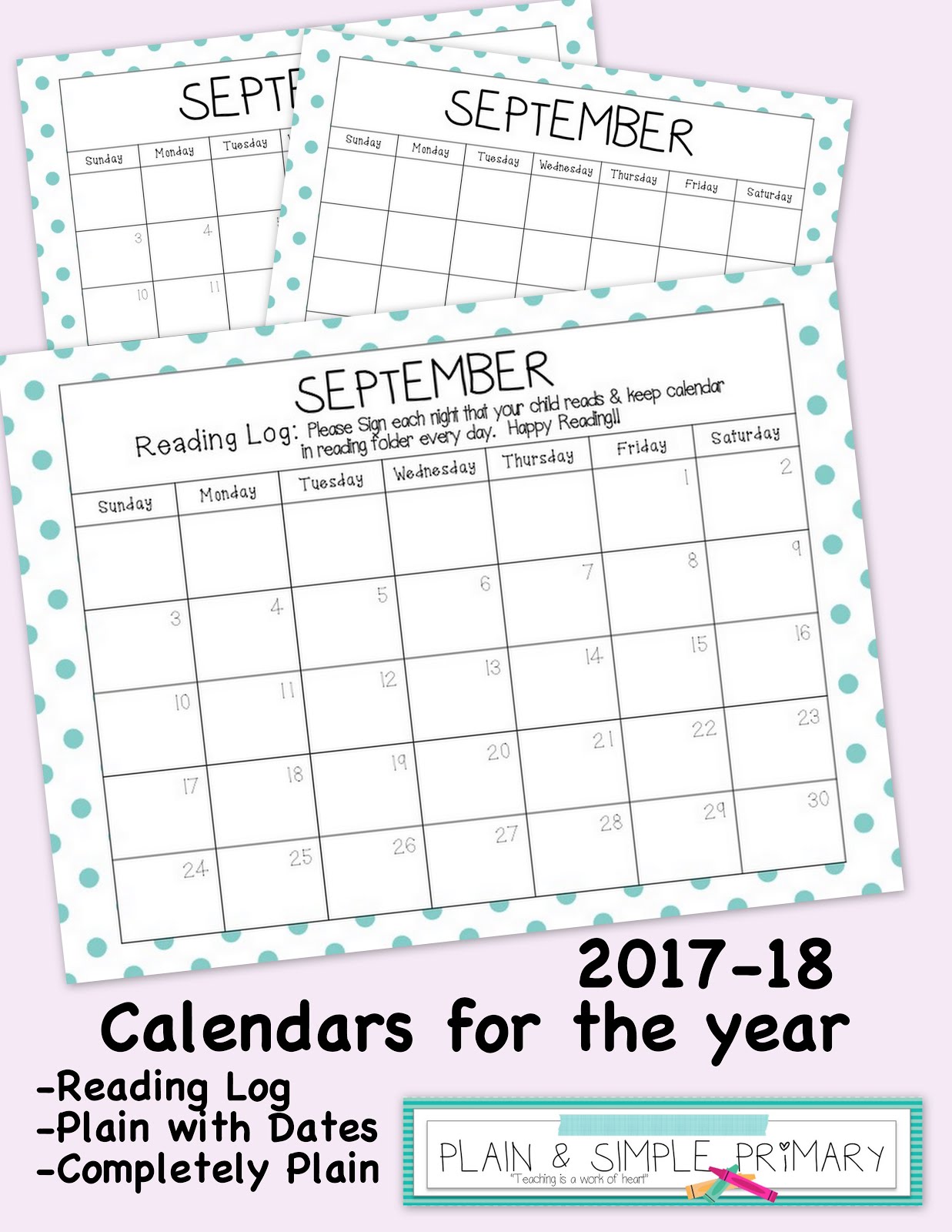 Plain and Simple Primary: Classroom Calendars for 2017-18!!