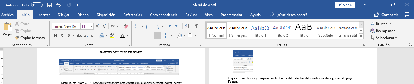 PARTES DE INICIO DE WORD