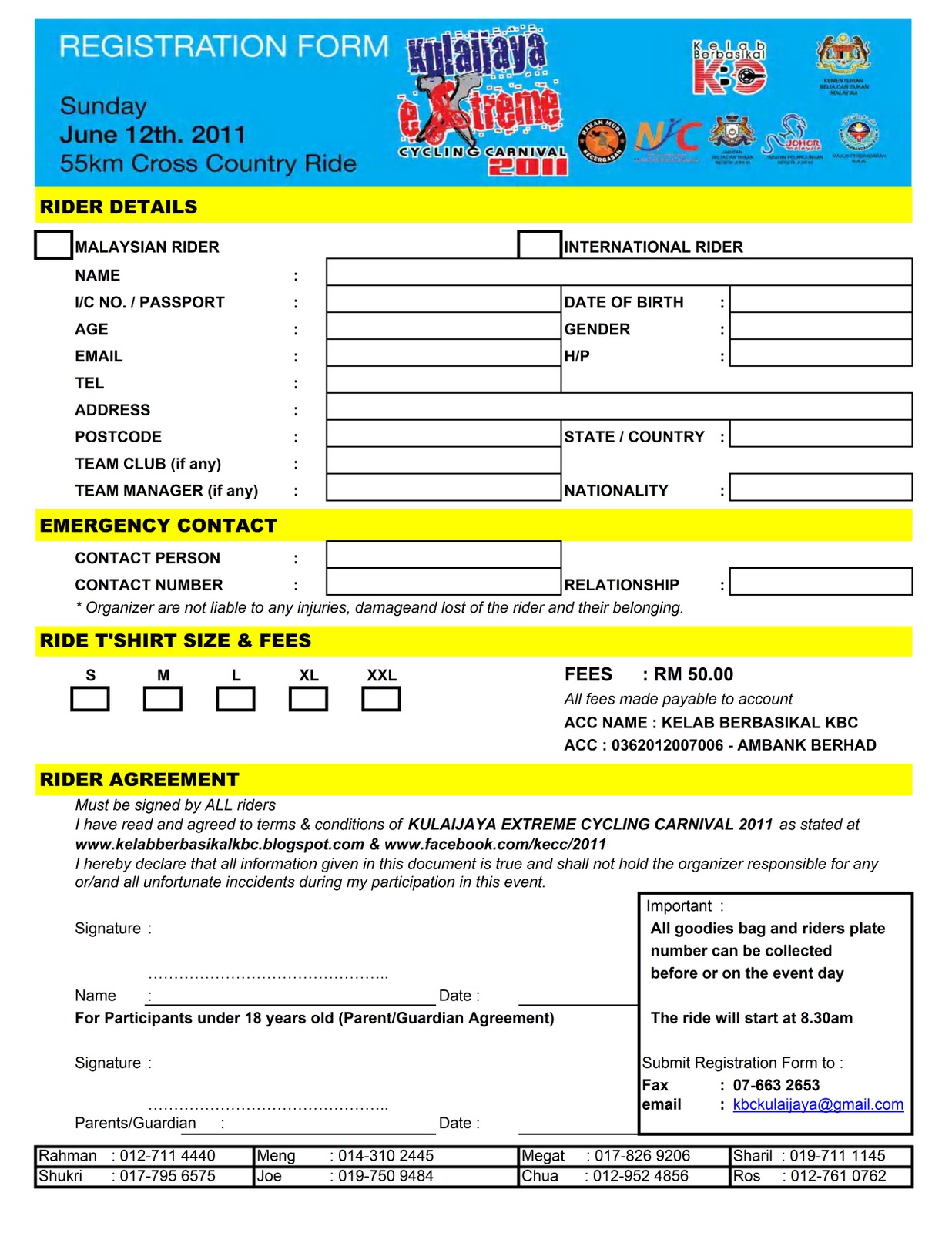 KELAB BERBASIKAL KBC: REGISTRATION FORM