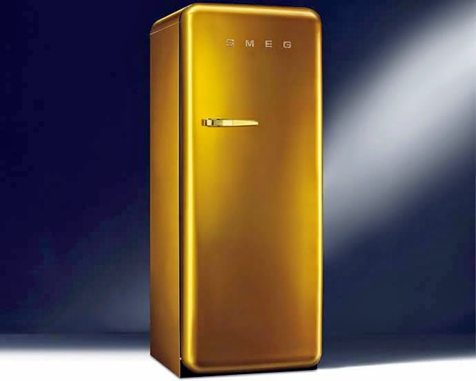 Disappear Here: Smeg Swarovski Gold Retro Fridge-Freezer.
