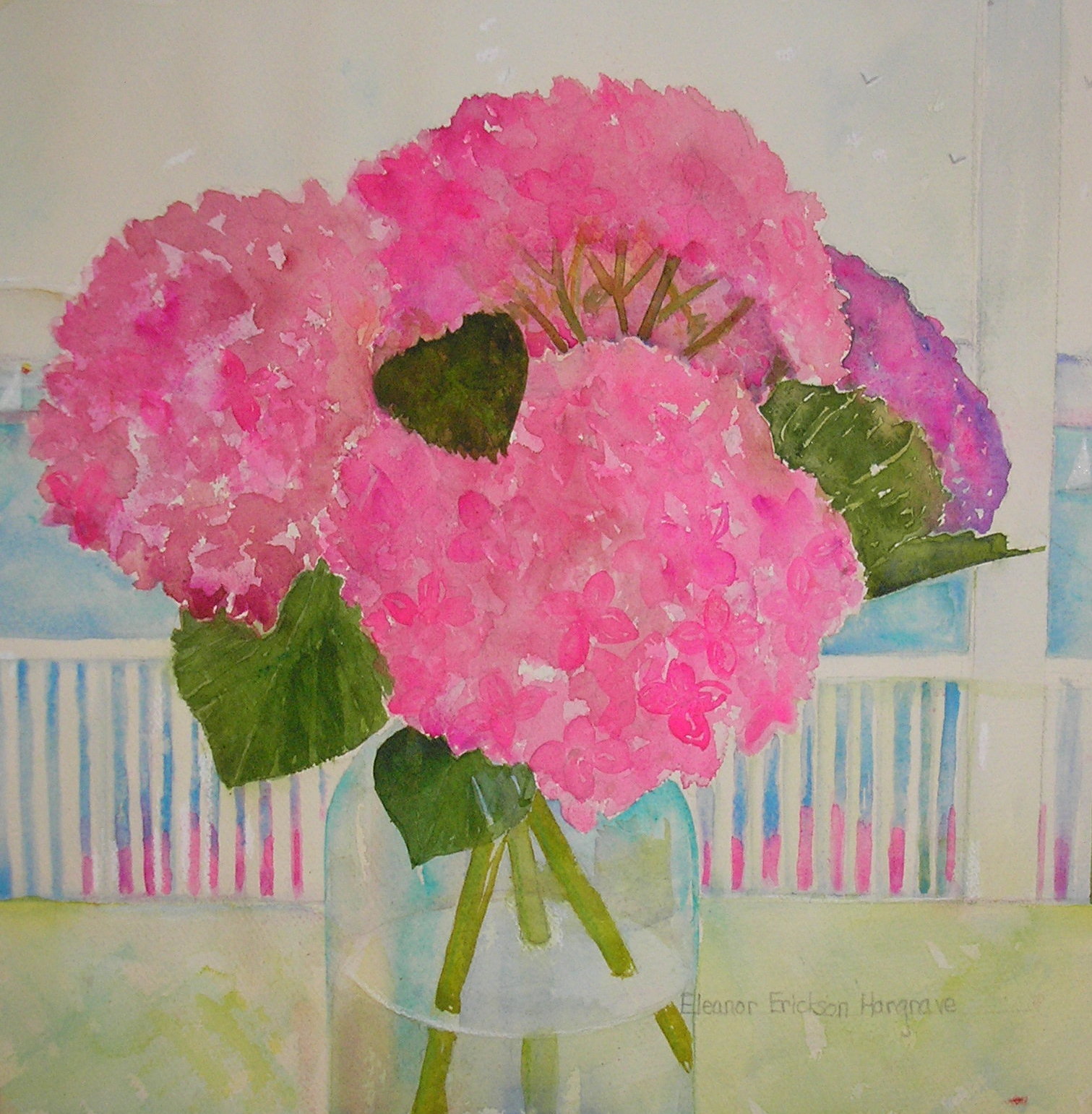 Eleanor Erickson Hargrave: "Hot Pink Hydrangeas in Glass Jar" by ...