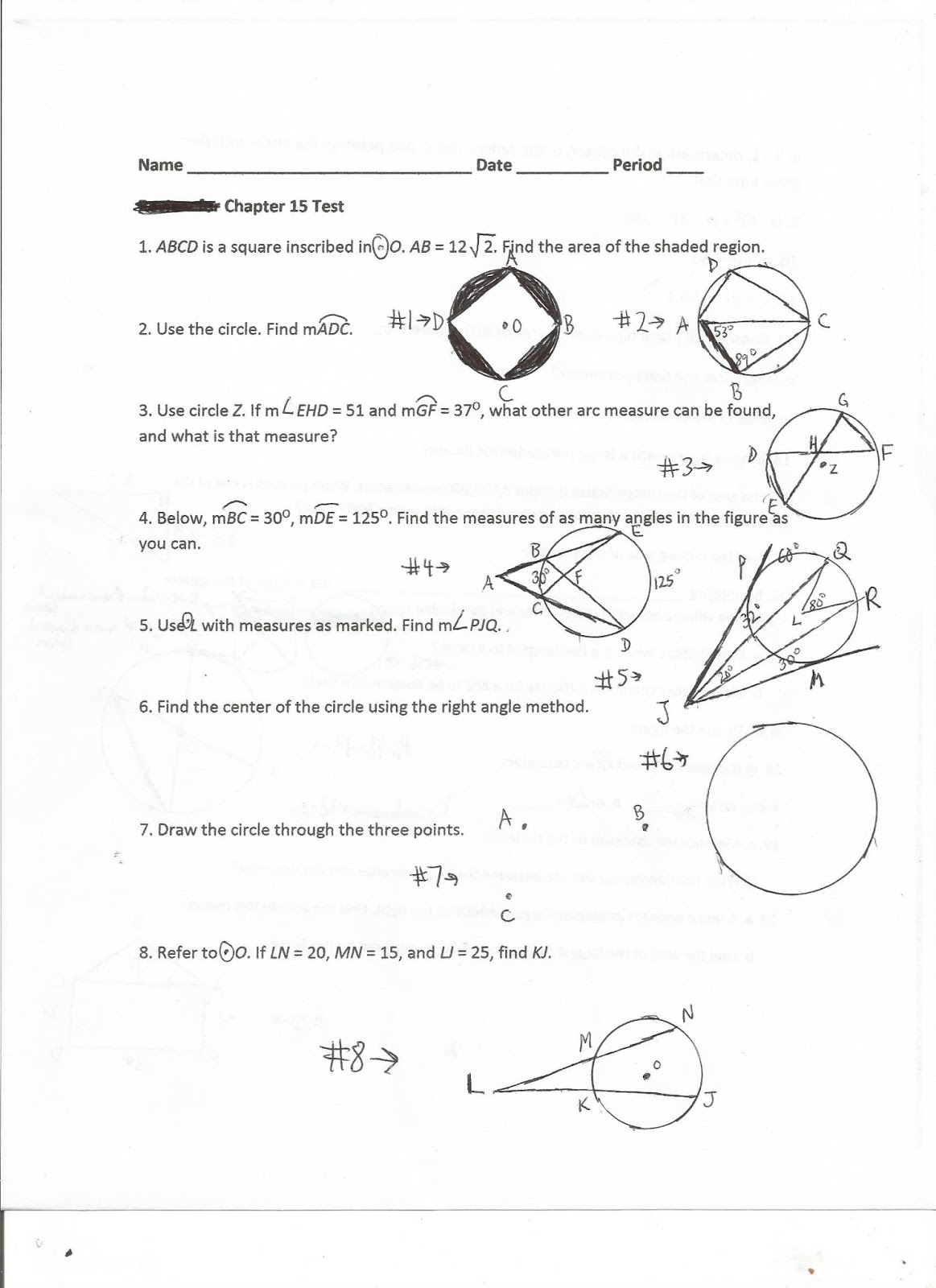 Geometry, Common Core Style: Chapter 15 Test (Day 160)