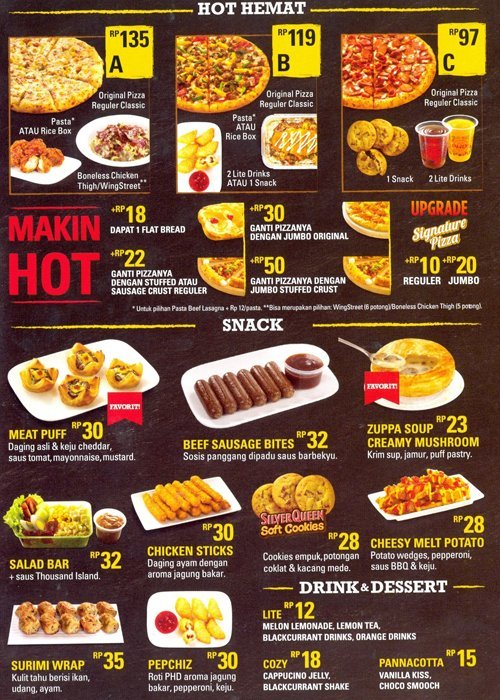 Harga Menu PHD Kelapa Gading Restoran Pizza