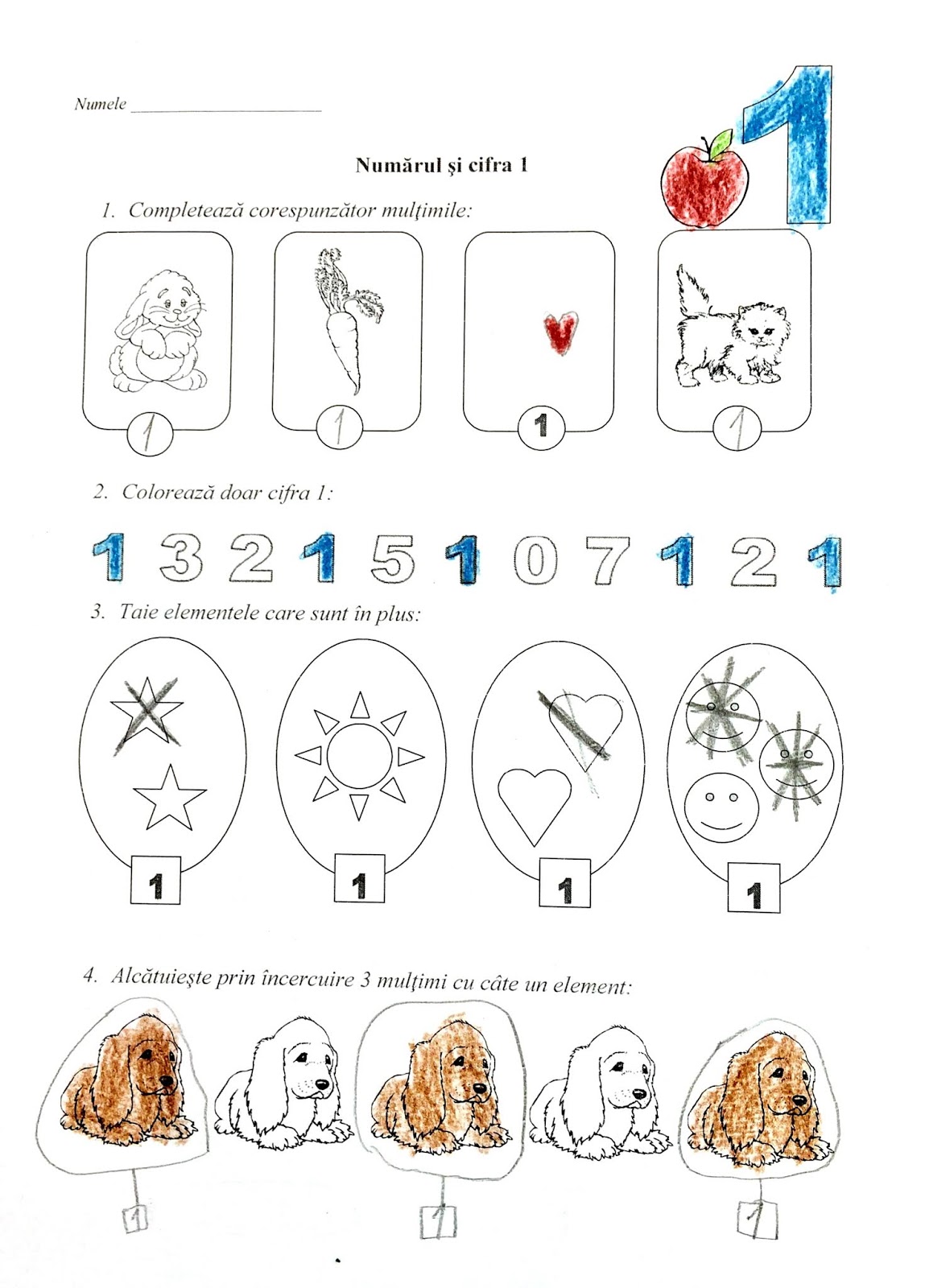 Fișă de lucru: Numărul și cifra 1- clasa pregătitoare - Materiale ...