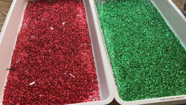 Learning and Exploring Through Play: Christmas Mark Making Glitter Tray