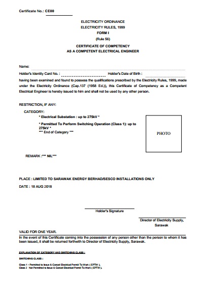 Jurutera Elektrik: Competent Electrical Engineer & Electrical Supervisor