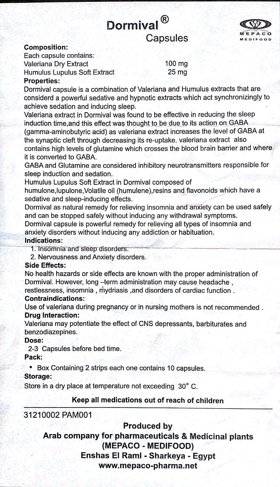 دورميفال للارق والقلق واضطرابات النوم Dormival