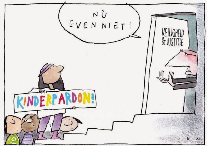 AartDekker: Cartoon (Len in Trouw): 'Kinderpardon; nu ff niet'