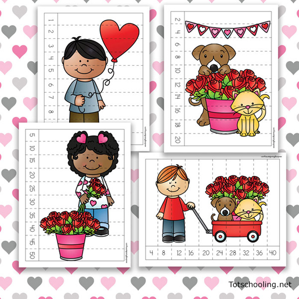 Valentine's Day Skip Counting Puzzles | Totschooling - Toddler ...