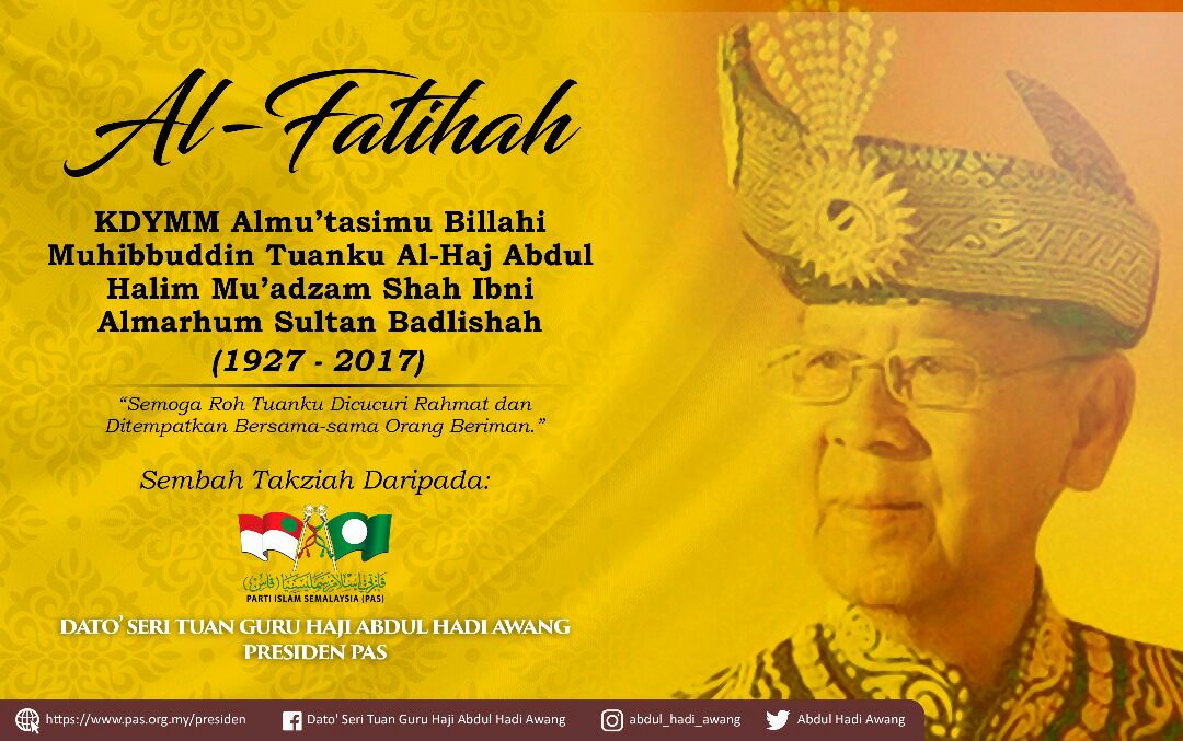 1Media.My: Kemangkatan Sultan Kedah: PAS sembah takziah