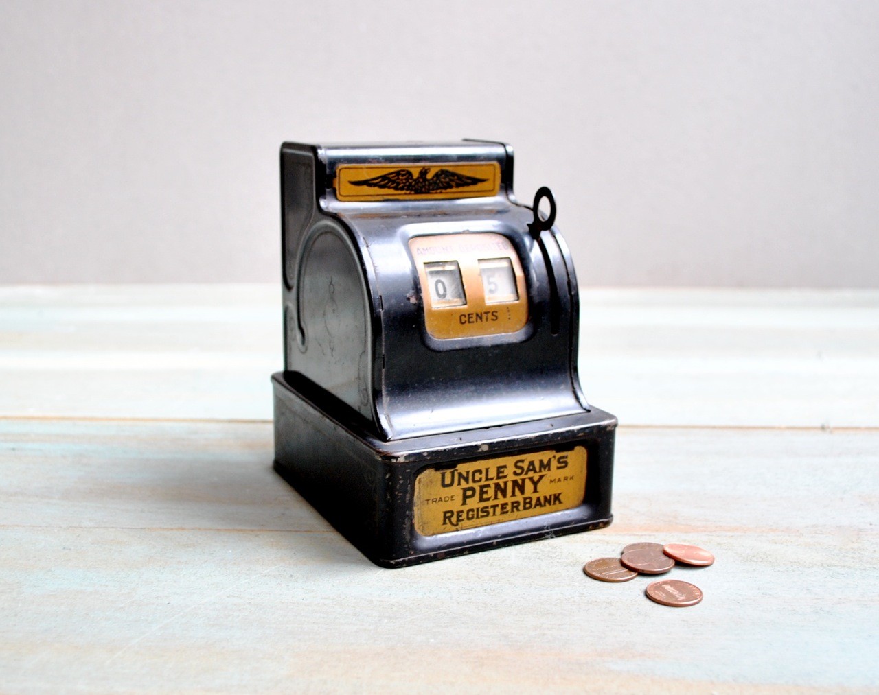 3 coin register bank history: Uncle Sams 3 Coin Register Bank History