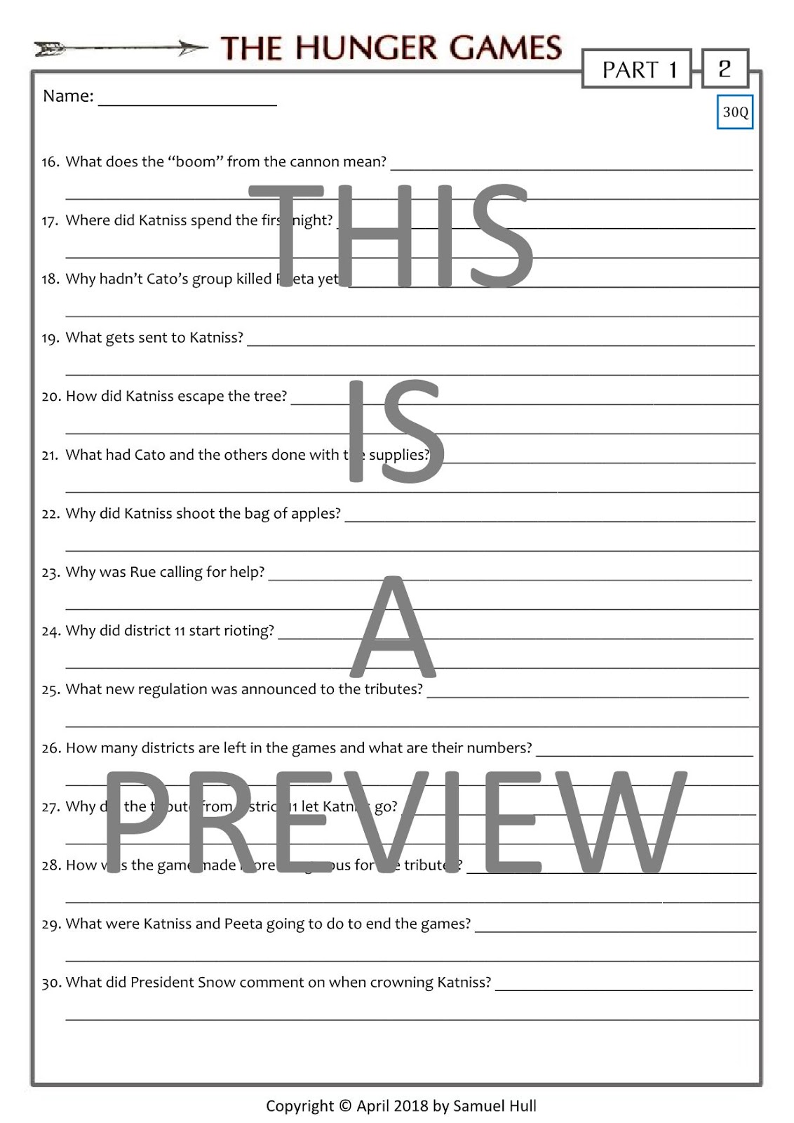 The Hunger Games Movie Guide + Activities - Answer Key Inc. ~ Movie ...