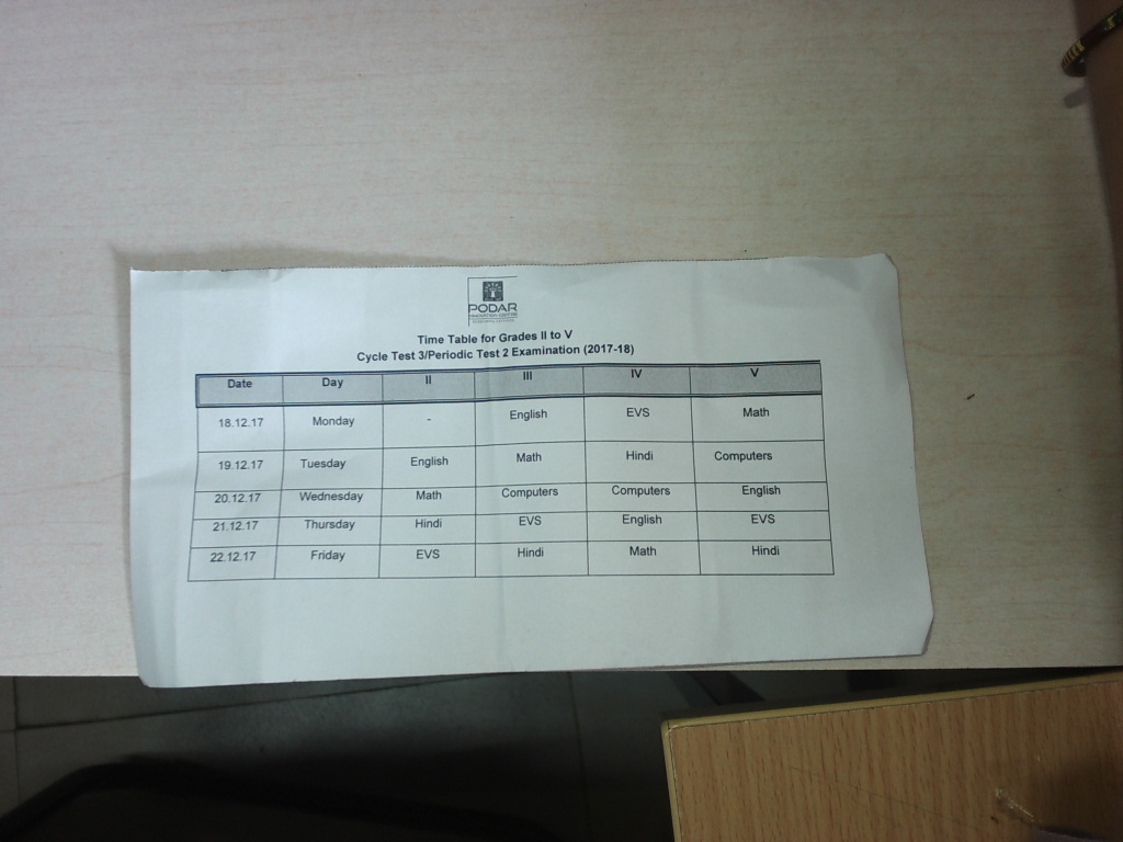Grade 5 Exam time table, syllabus