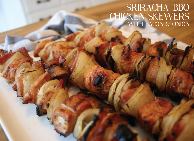 Just A Darling Life: Sriracha BBQ Chicken Skewers with Bacon and Onion