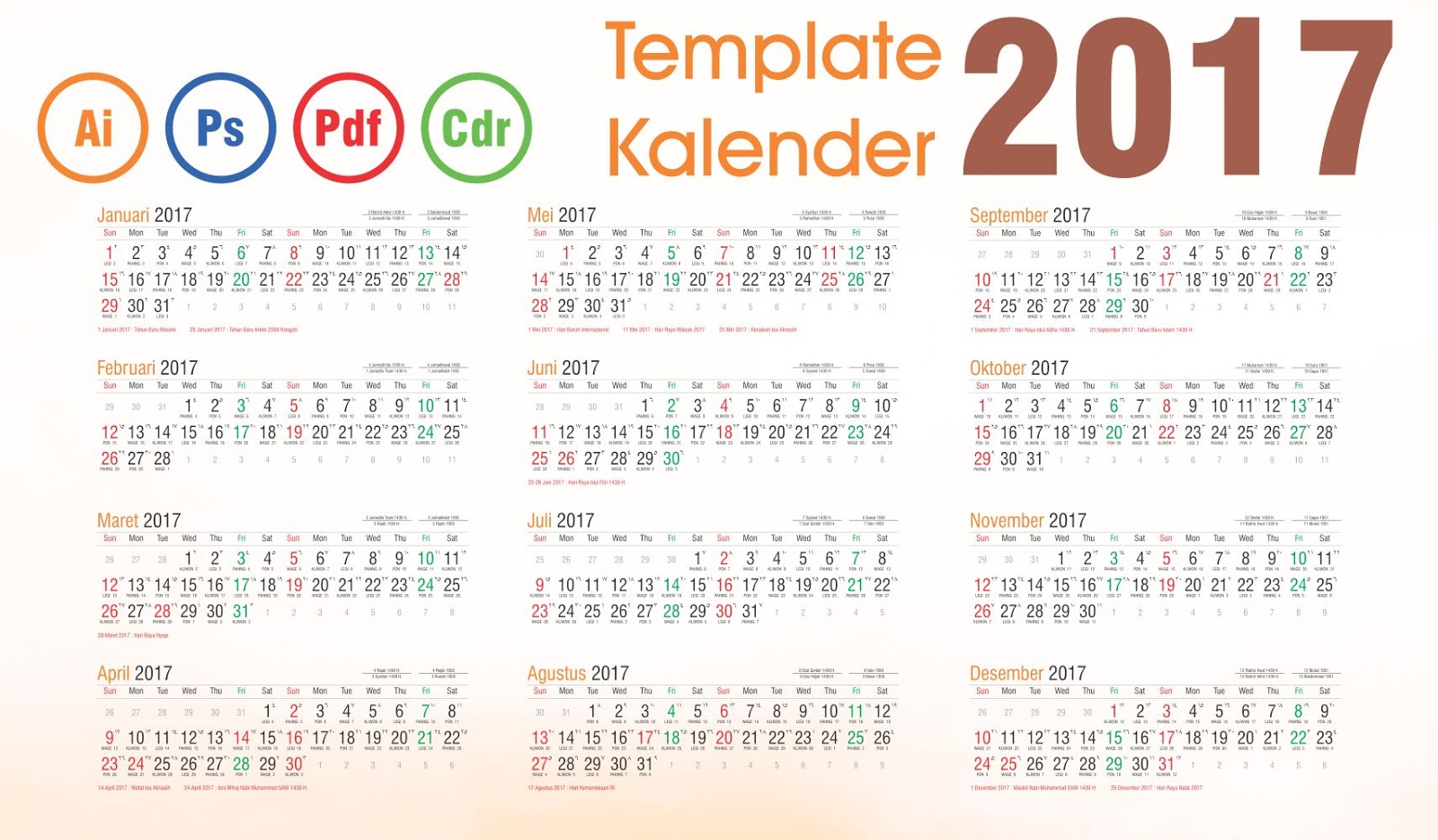 Download Template Kalender 2017 Vector Editable