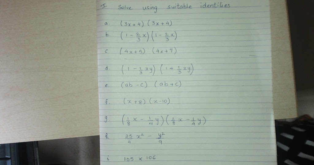 PIS VADODARA STD 8: Grade 8 - practice sums of algebraic identities