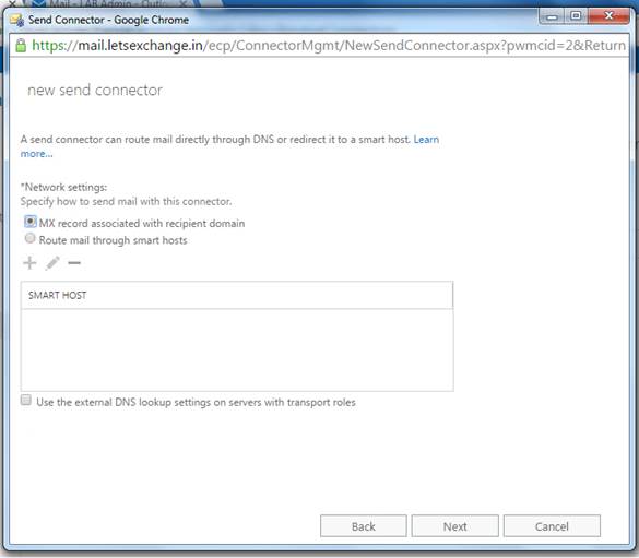 Creating a Send connectors in Exchange Server 2016