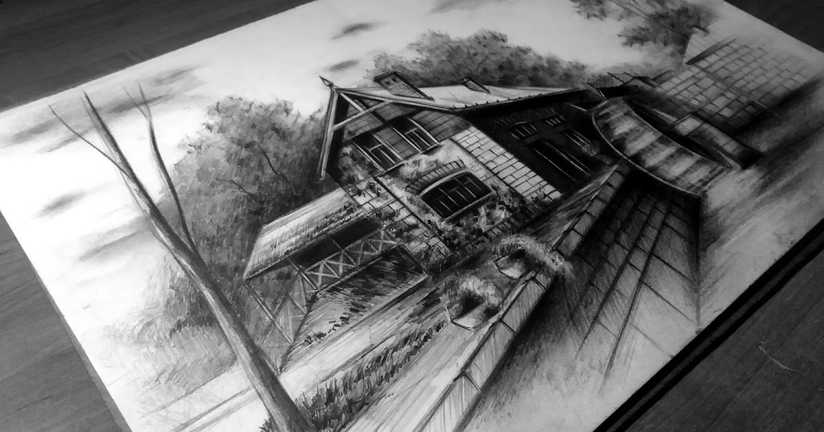 Watermill - pencil drawing