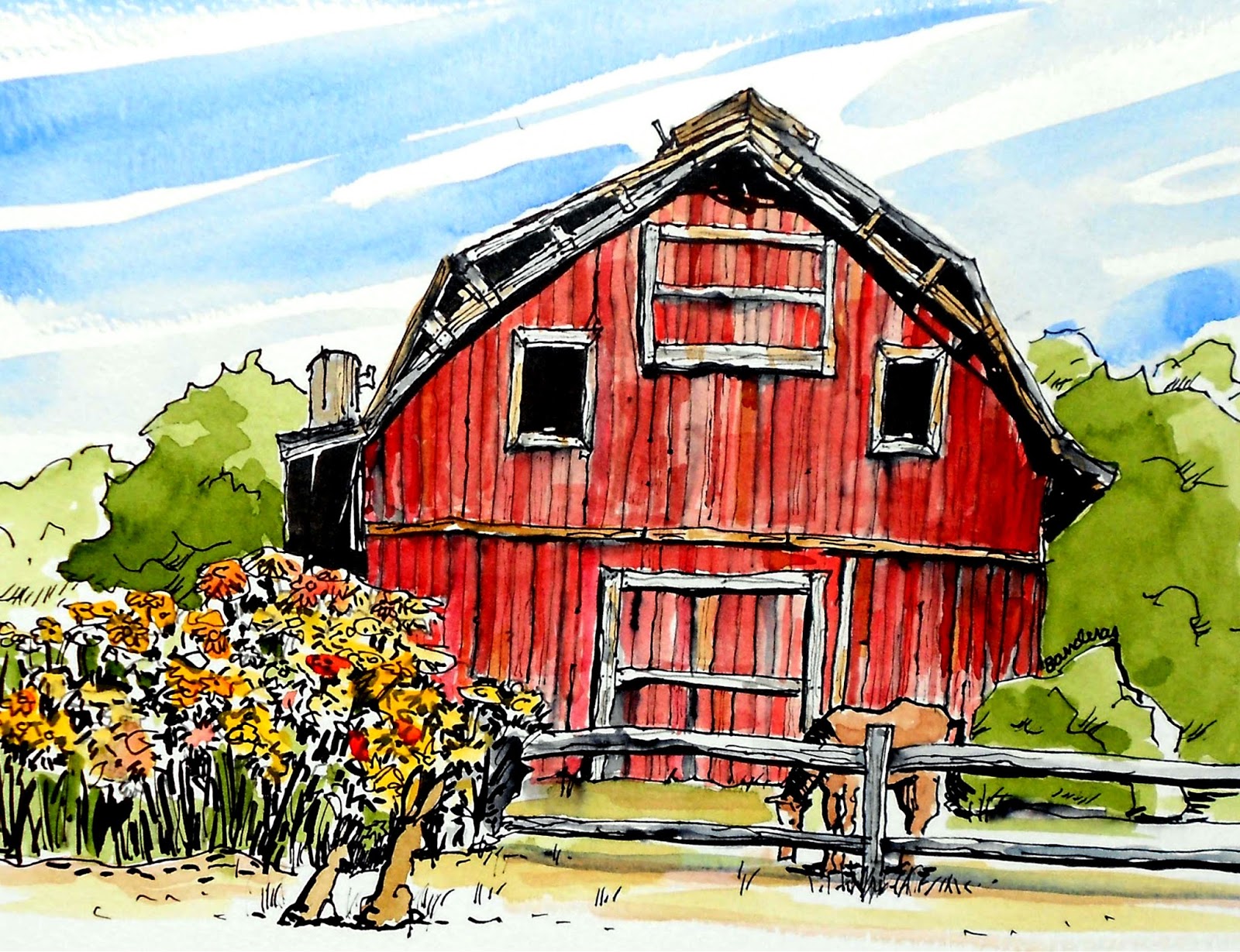 Terry's Ink and Watercolor: barn