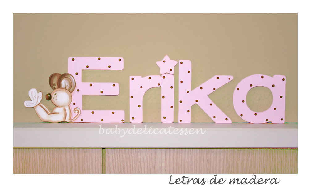 BABY DELICATESSEN LETRAS DE MADERA: ERIKA CON RATÓN