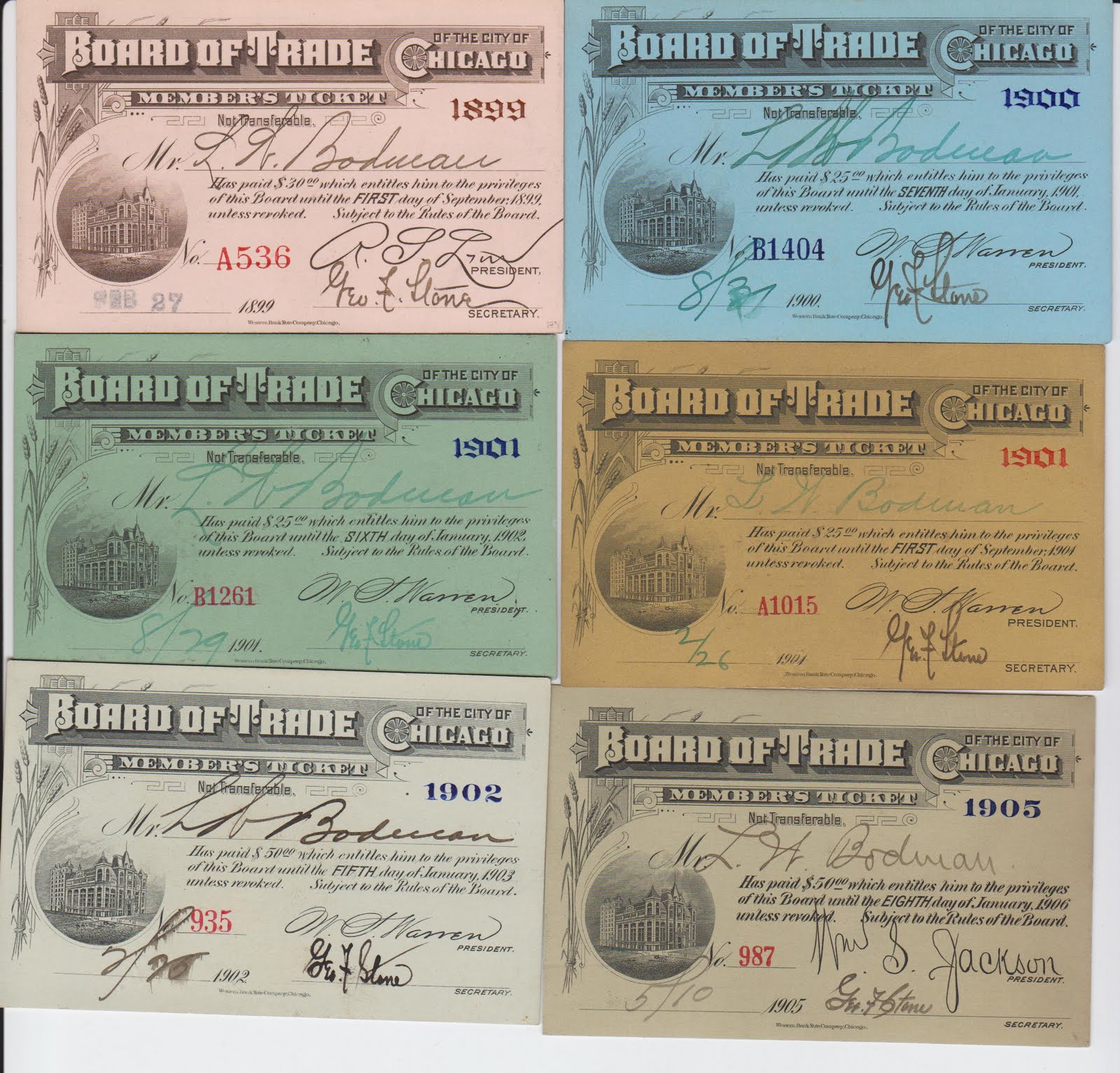 Trading Pit Blog: CBOT cards dating 1891 - 1905 belonging to L.W. Bodman