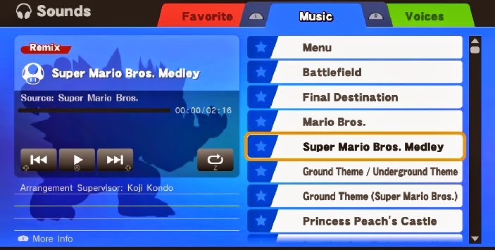 Menu de som inicial de Super Smash Bros. for Wii U conta com mais de ...