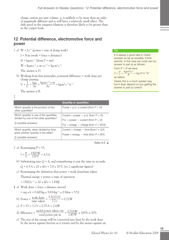 Edexcel Gce A Level Exam Preparation Resources: Answers to Hodder AS ...